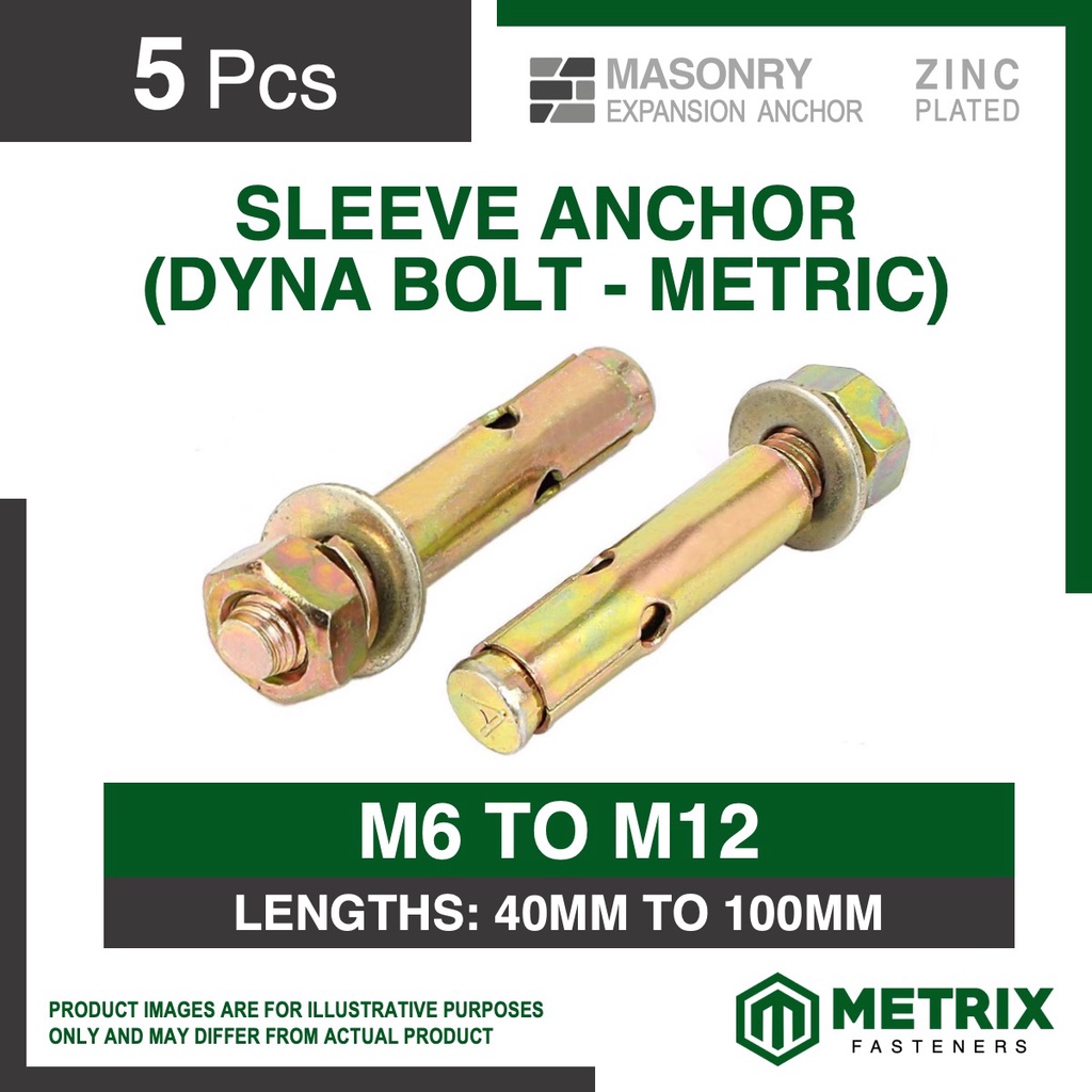 5pc Sleeve Anchor / Masonry Expansion Anchor / Metric Dyna Bolt ( 6MM ...