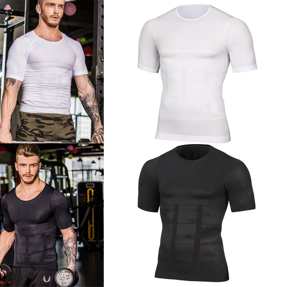 LL Men Body Build Compression Shirt Top T-shirt Short Sleeve Round ...