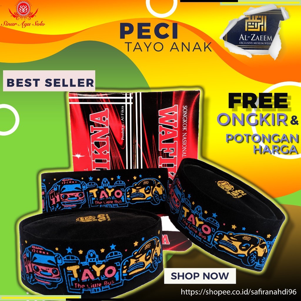 HITAM Peci Children Kopyah Songkok Children Picture Tayo Black Bludru ...