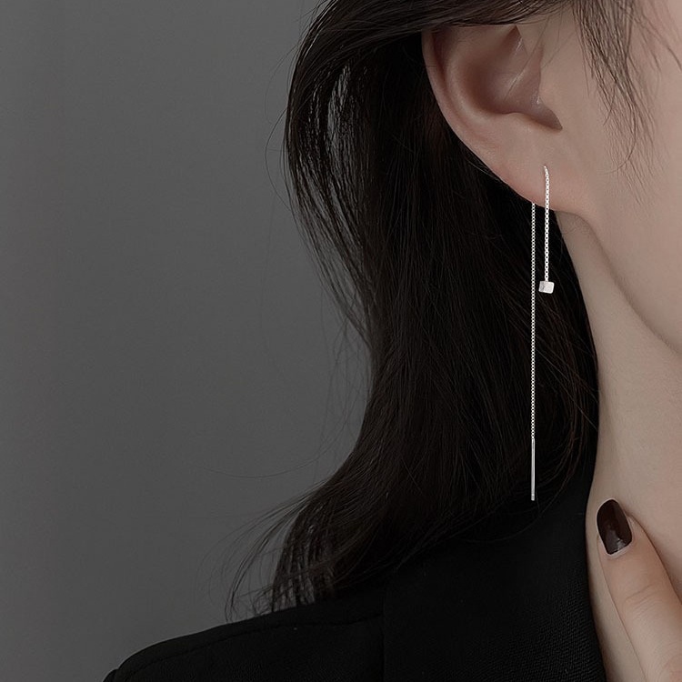 S925 Hikaw Silver Long Threader Earings Square Earrings for Piercing ...