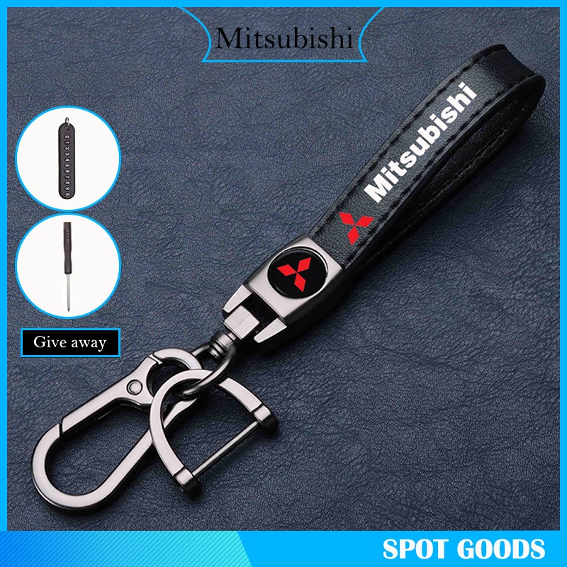 Mitsubishi Car Logo Keychain Leather Metal Car Key Chain For Car ...