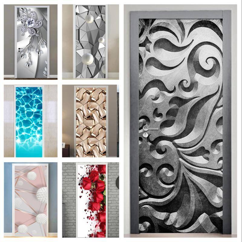 Modern Imitate 3D Metal Texture Pattern Door Sticker Abstract Art Mural ...