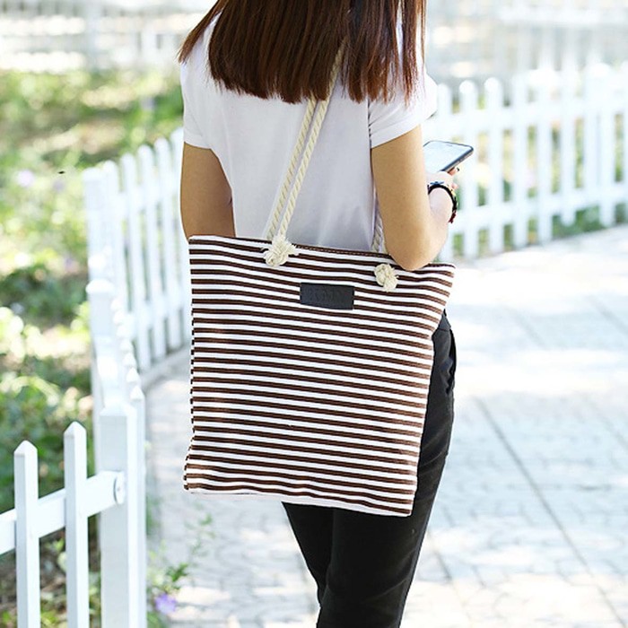 MERAH Aoli women's tote bag black red blue canvas striped 175bta ...