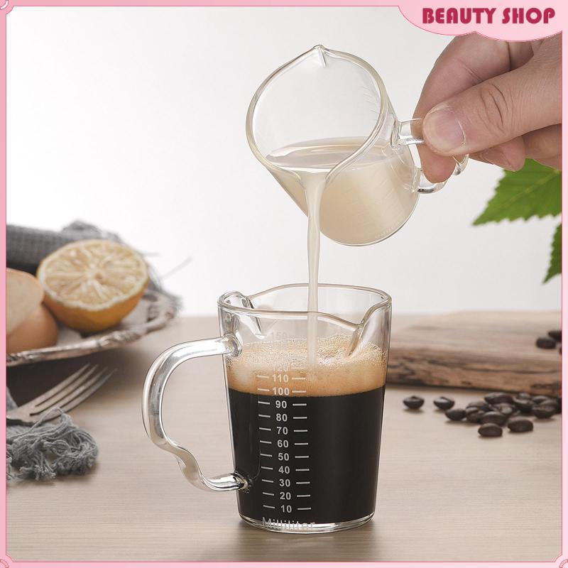 Espresso Glass Measuring Cup Jigger Heat-resistant Double Spouts Glass with Handle Clear Scale ...