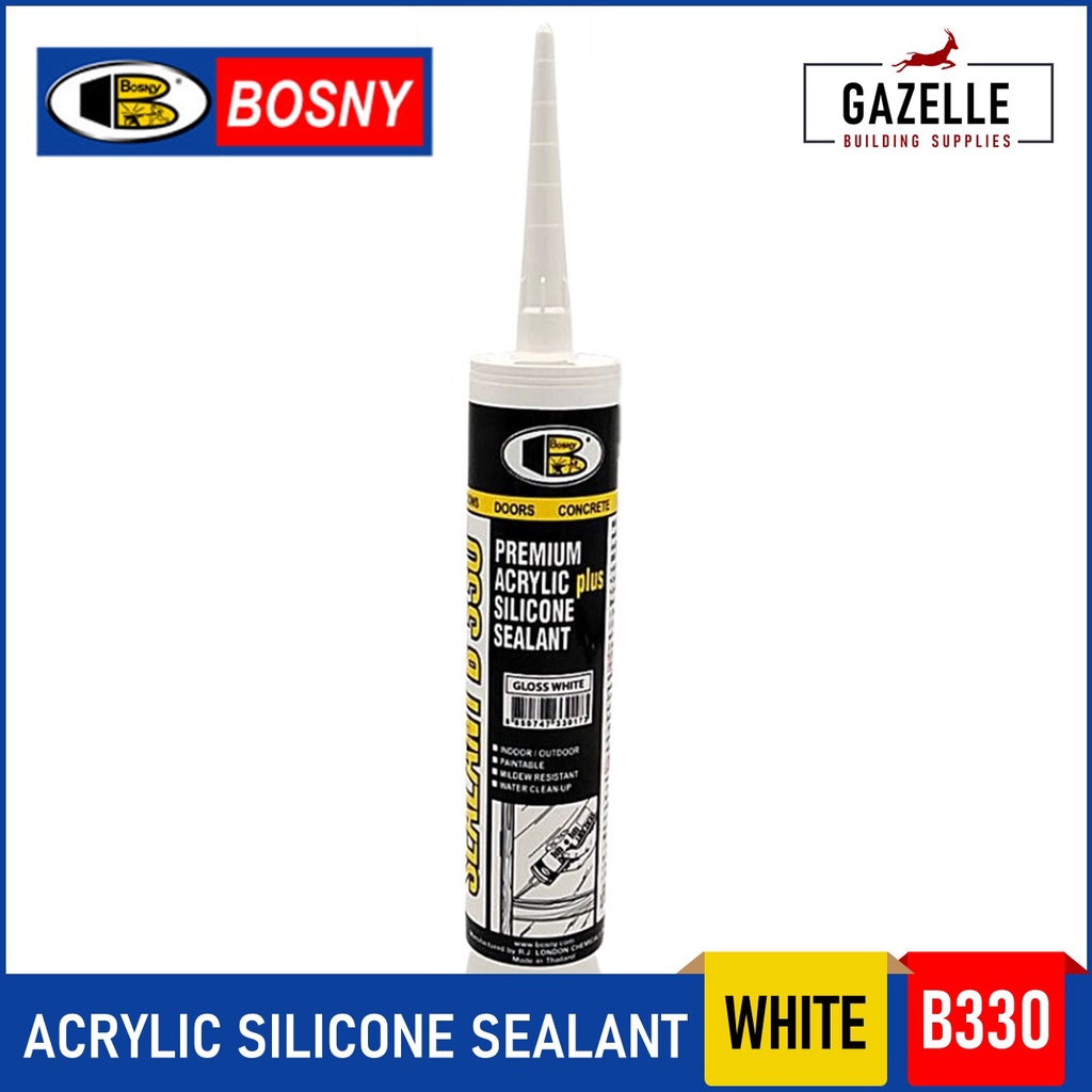 Bosny Premium Acrylic Plus Silicone Sealant B330 300ml Paintable Prosil - Clear / Black / White ...