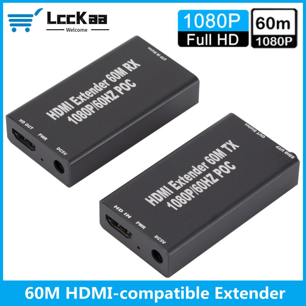 60M HDMI Compatible Extender Cat5e Cat 6 Ethernet IP TCP Signal HDMI to ...