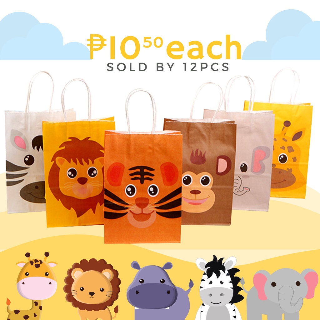FP1278 (12PCS) HANDLE Safari Jungle Animals Party Birthday Gift Paper ...