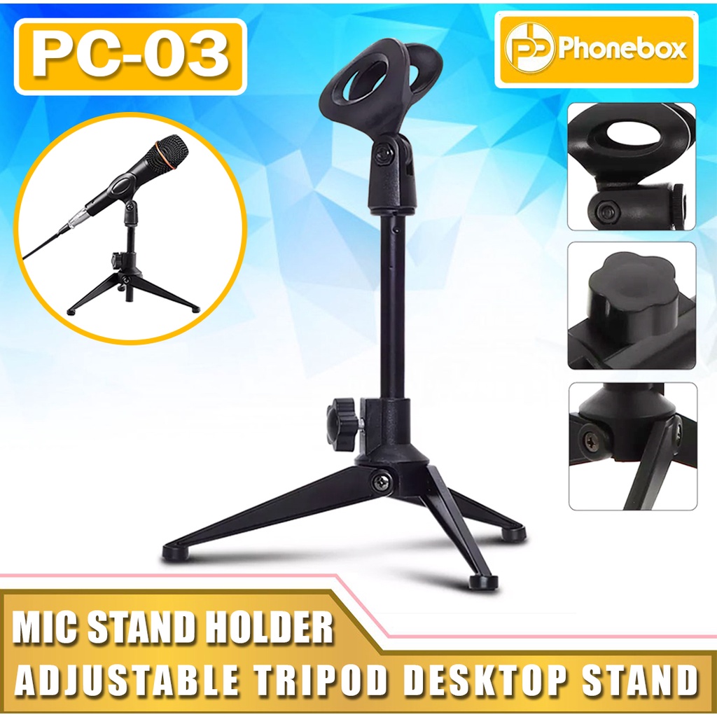 PC-03 Adjustable Desk Microphone Stand Tripod Mic Holder Desktop (Black ...