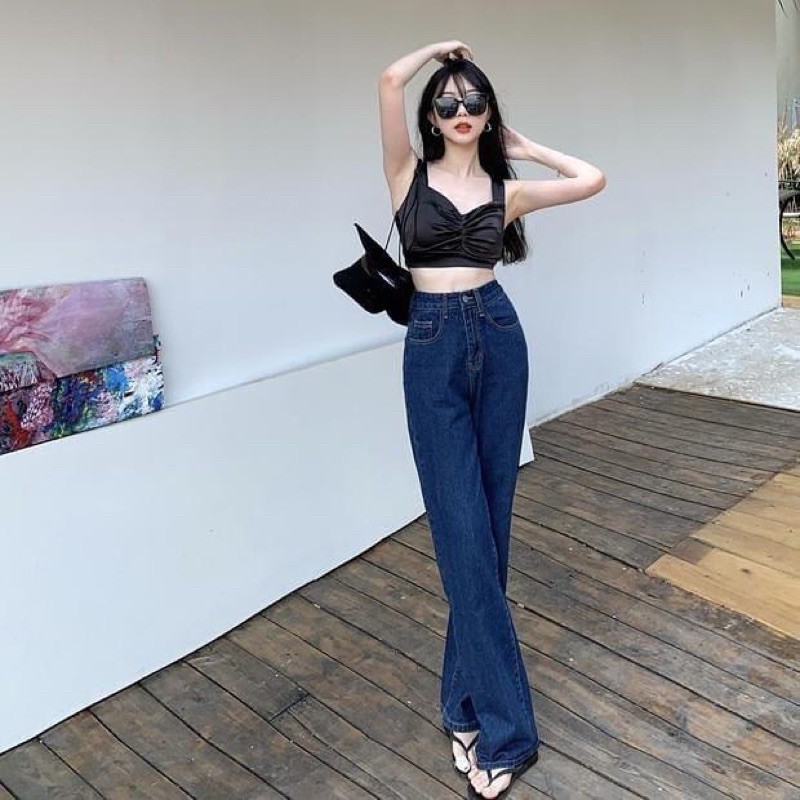 Ulzzang dark blue jeans | Shopee Philippines