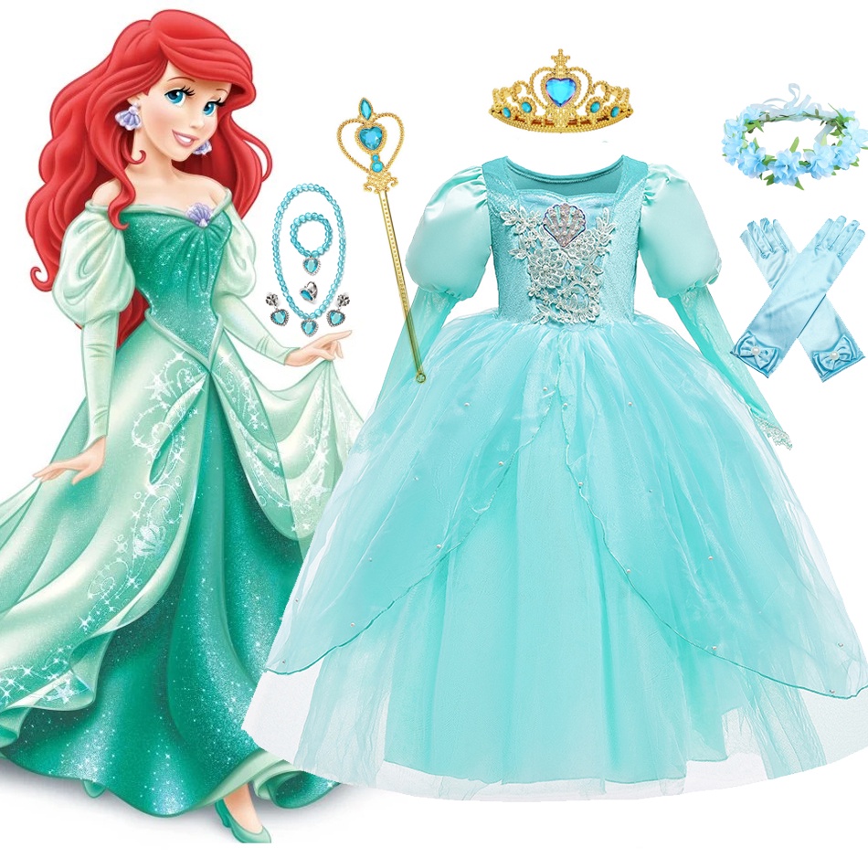 2022 Mermaid Costume for Girls Princess Ariel Ball Gown Kids Christmas ...