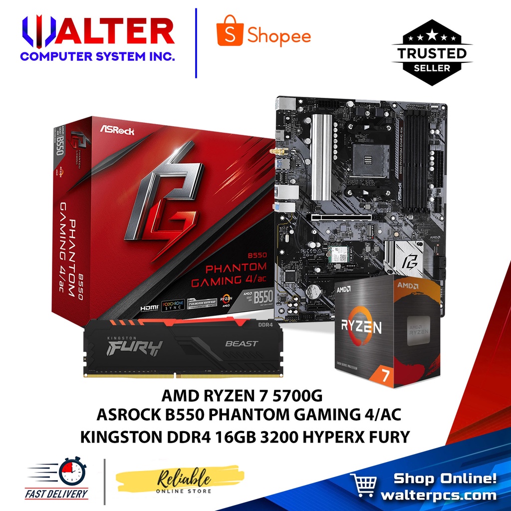 AMD Ryzen 7 5700G, ASROCK B550 Phantom Gaming 4/AC AND KINGSTON FURY BEAST RGB 16GB 3200MHZ ...