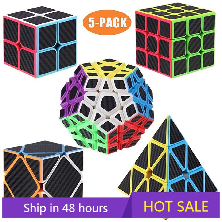 MoYu Magic Cube Set 2x2 3x3 Pyramid Megaminx Skew Carbon Fiber Sticker ...