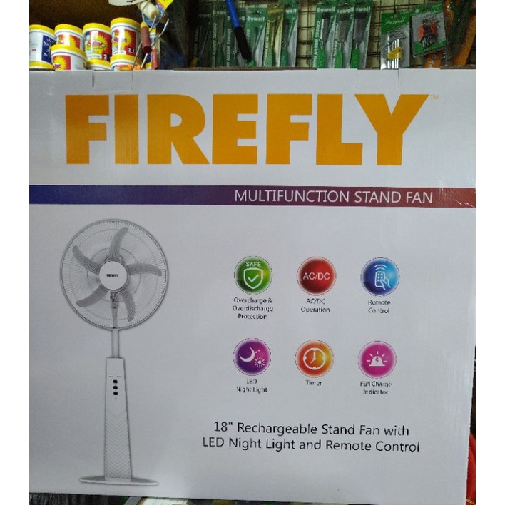 firefly 18"Rechargeable stand fan with led night light and remote ...