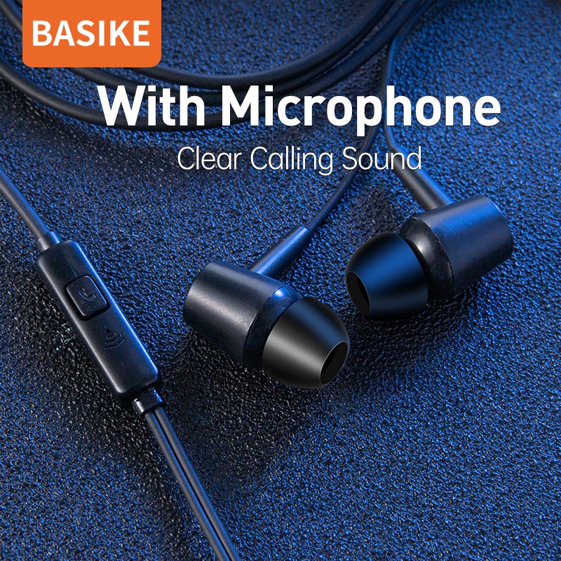 Basike 3.5mm Universal Earphones Wired Headphone With Microphone Clear ...