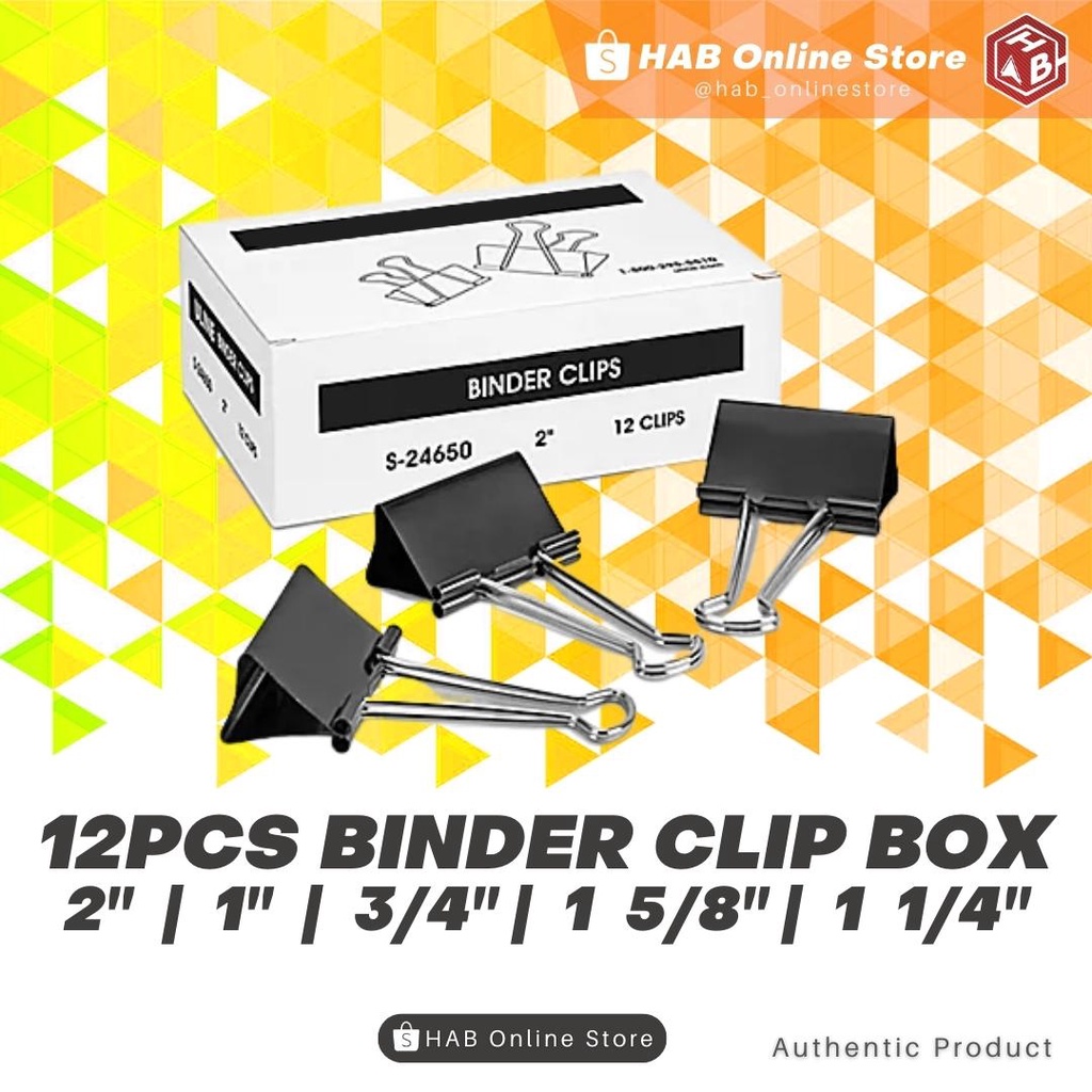 12pcs Binder Clip Box 3/4" 1" 1 1/4" 1 5/8" 2" Rambo or Joy Brand ...