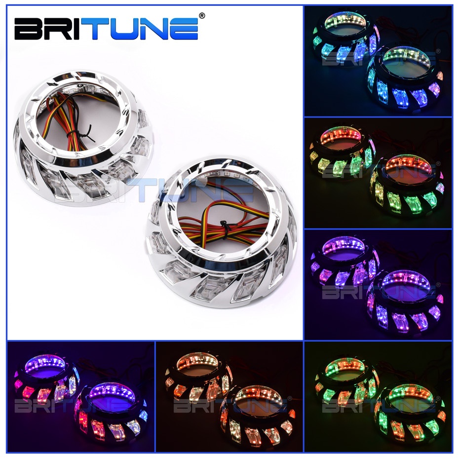 RGB Angel Eyes Projector Dynamic Sequential Halo Shrouds Spiral Bezel ...