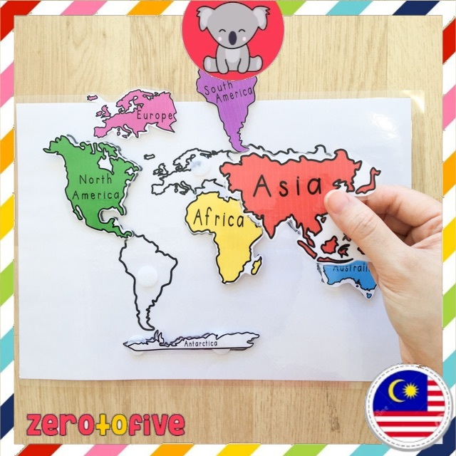 World Continents Learning Matching Kindergarten General Knowledge ...