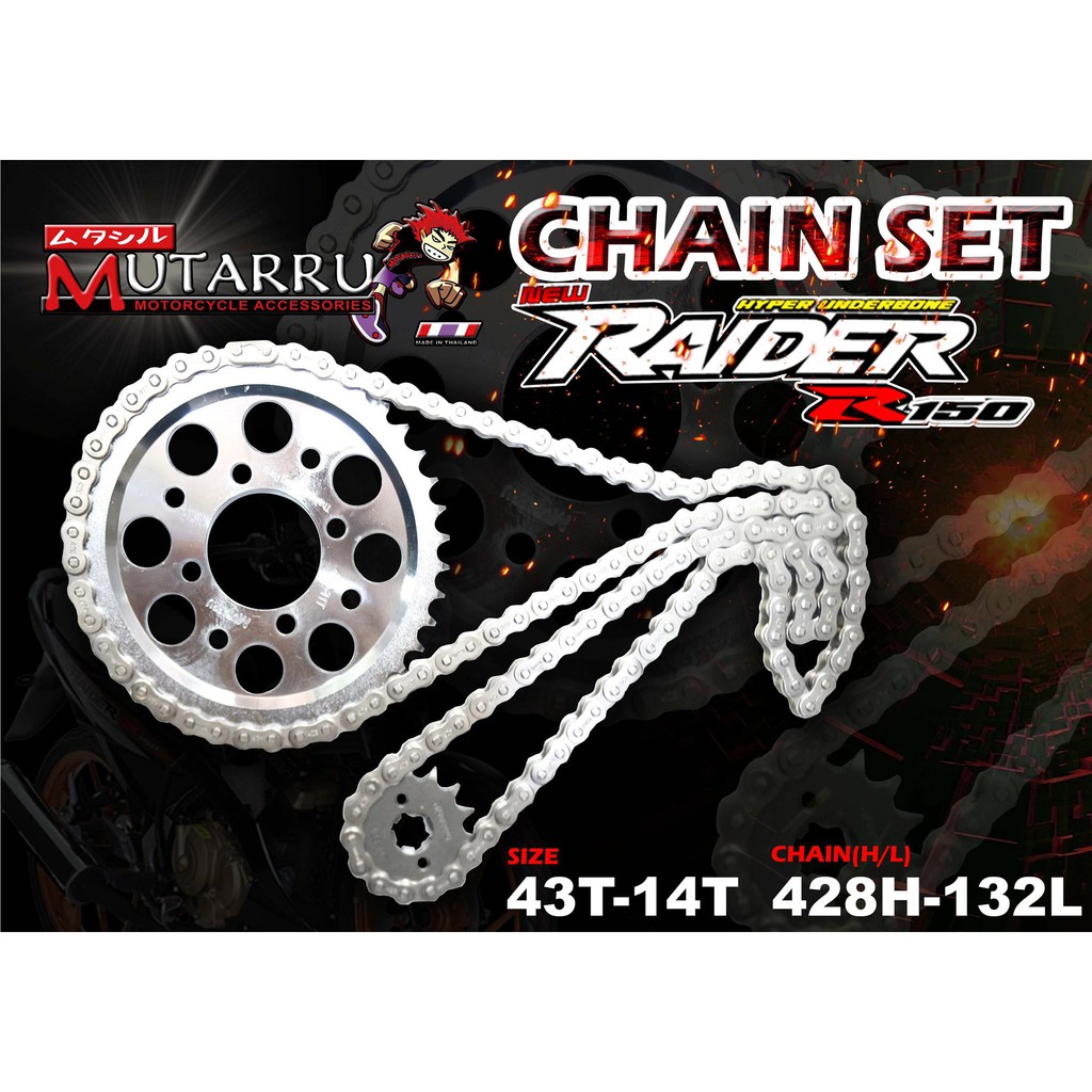MUTARRU chain & sprocket set raider 150 2n1 set 14/43T 428H CHROME ...