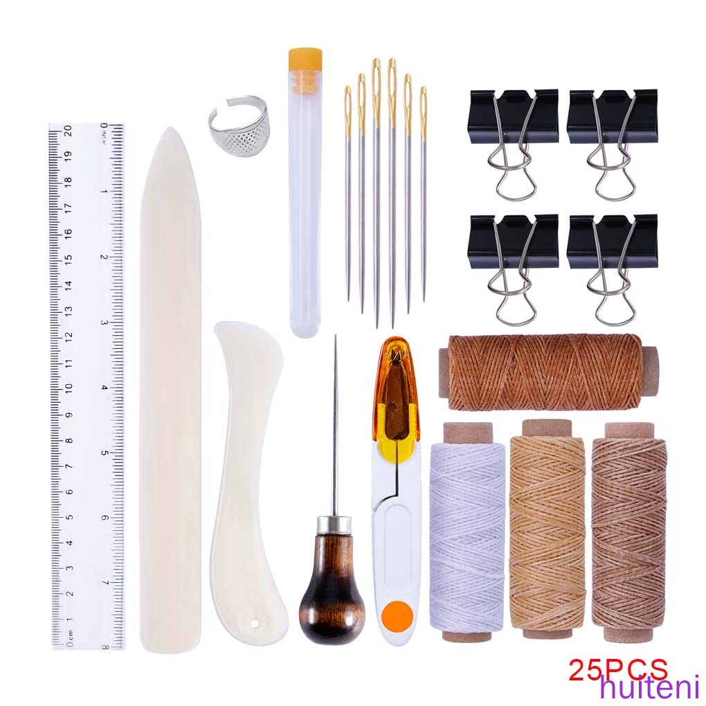 [huite]25pcs Leather Craft Bookbinding Kit Paper Creaser Waxed Thread ...