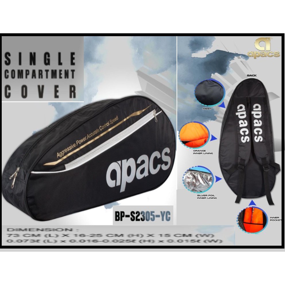 APACS BADMINTON BAG 1 ZIP BACKPACK (Single COMPARTMENT) | Shopee ...