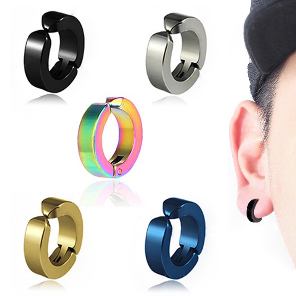 1 Pair Punk Titanium Steel Magnetic Mens Fake Piercing Clip Type Stud ...