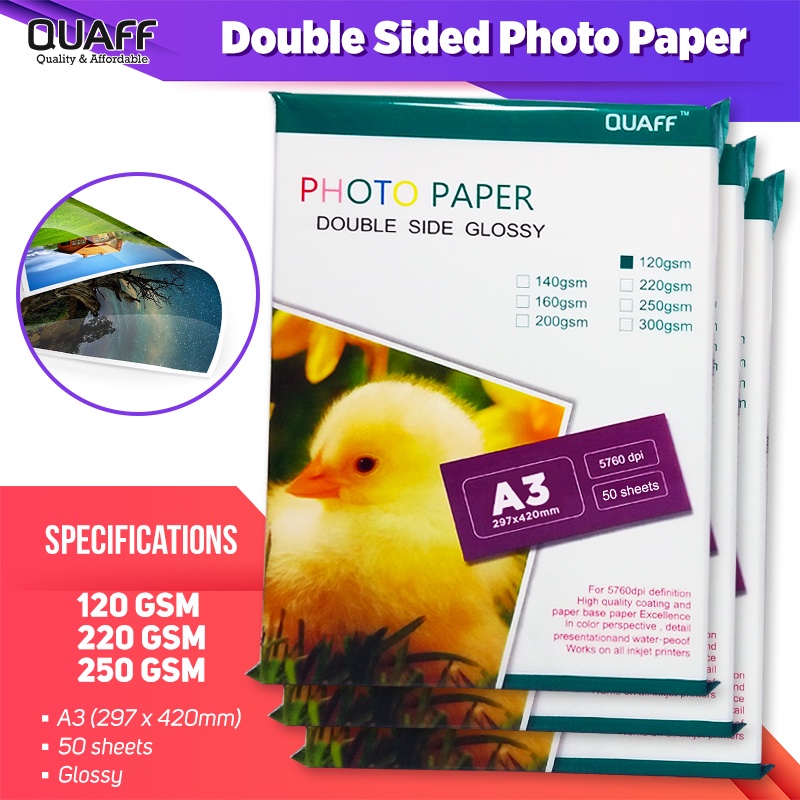 A3 Size QUAFF Double Sided Glossy Photo Paper 120gsm / 220gsm / 250gsm ...