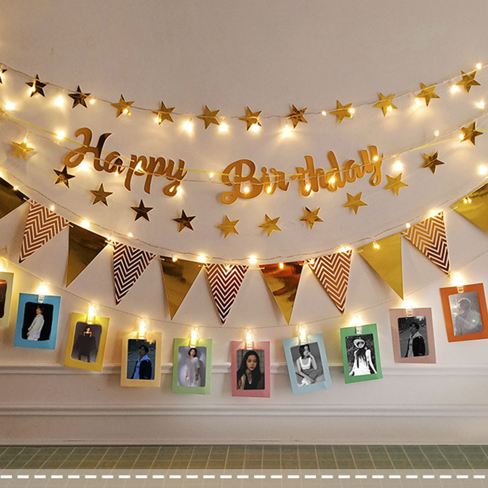 1 Set LED String Lights + Happy Birthday Flag Banner + Pennant Party ...