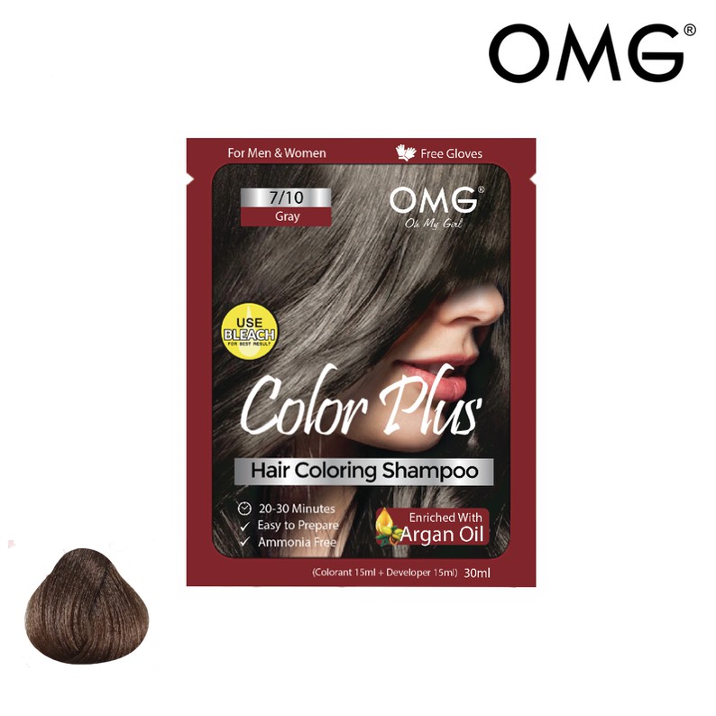 OMG Hair Color Plus Coloring Shampoo with Argan Oil 30ml 7/10 Gray ...