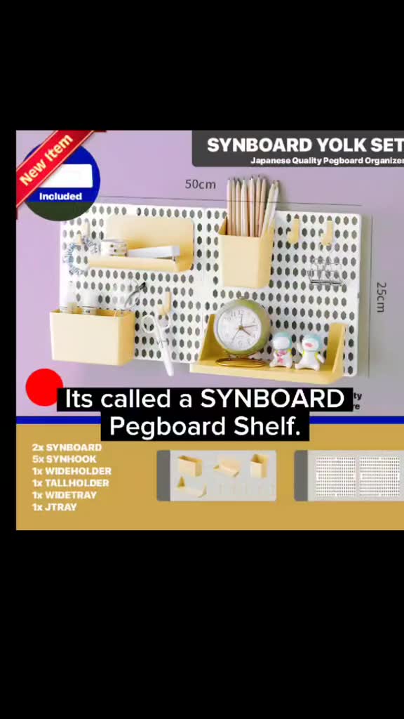 SYNBOARD Pegboard No Drilling Install Wall Storage Display Shelf Desk ...