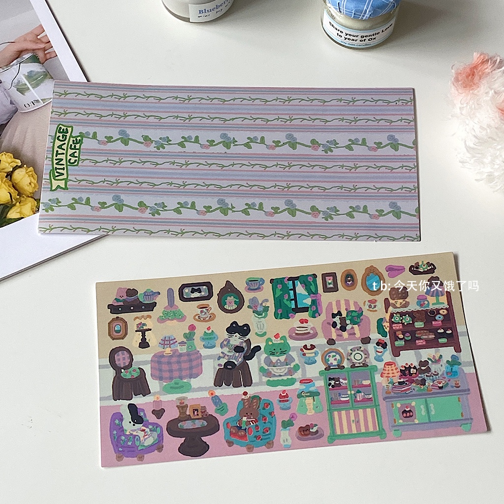 Ins retro coffee shop theme cute bear rabbit hand account decoration ...