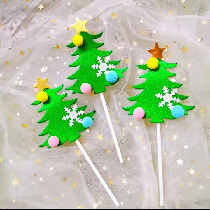 Merry Christmas Glitter Christmas Tree Paper Card Cake Topper Props