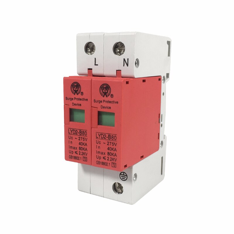 B80-2P 40KA~80KA ~275V 385V 420V AC 1P+N SPD House Surge Protector Protective Low-voltage ...