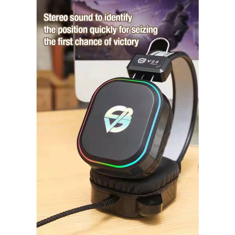 V2S K5Pro USB Legion RGB Led Wired Gaming Headphones Noise Cancelling ...
