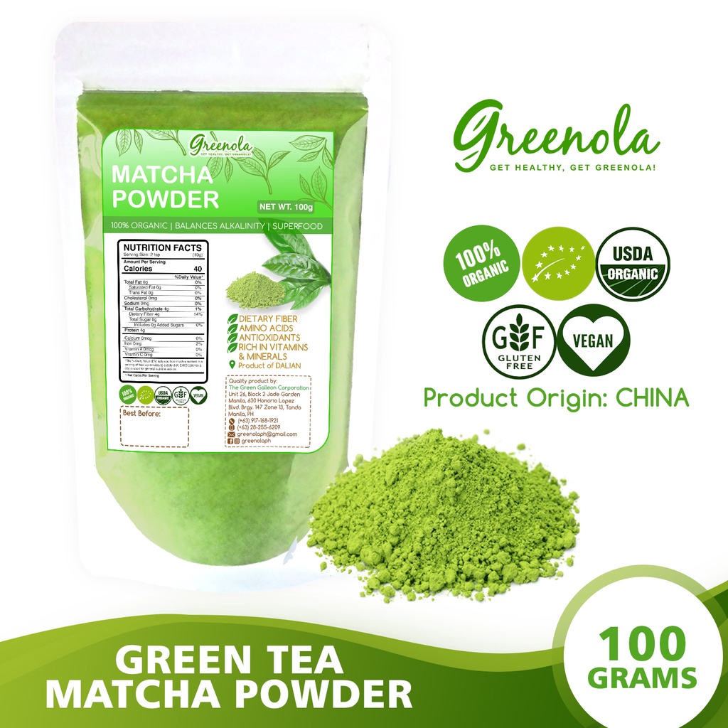 Greenola Organic Matcha Powder Pure 100G | Shopee Philippines