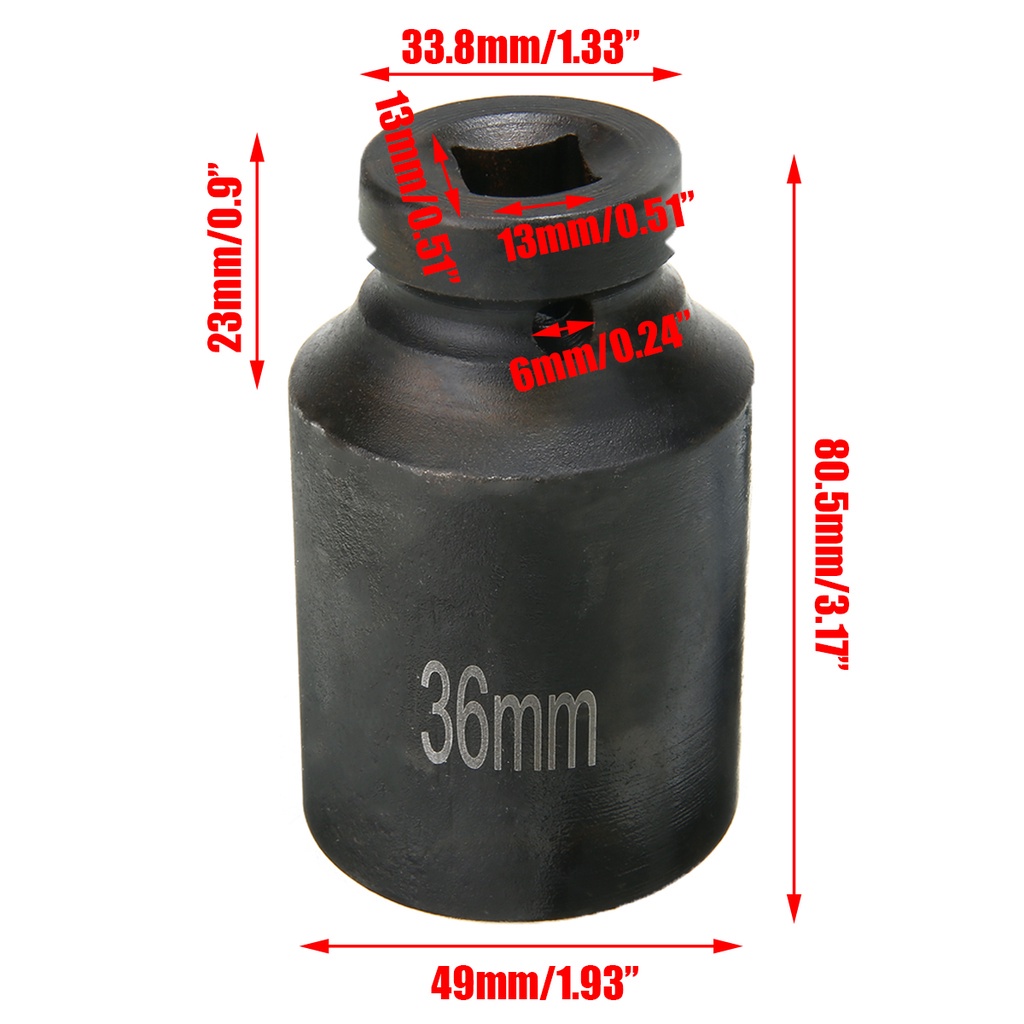 36mm Long 1/2" Drive Double Deep Metric Impact Socket Bi Hex 12 Sided ...