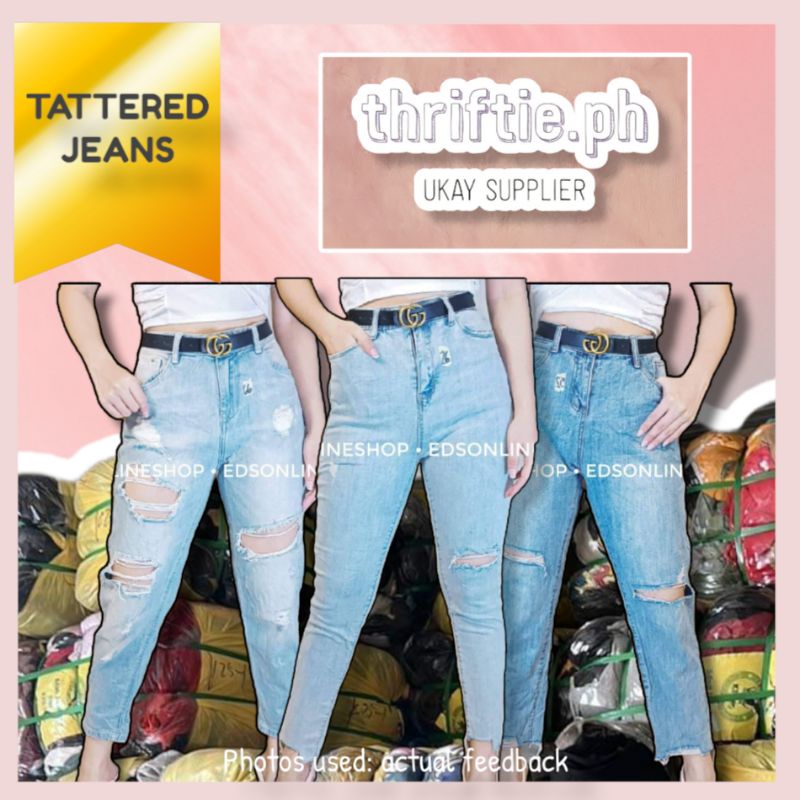 K08 TATTERED JEANS LADIES BALE / VIP M033 SKINNY TATTERED JEANS BALE ...