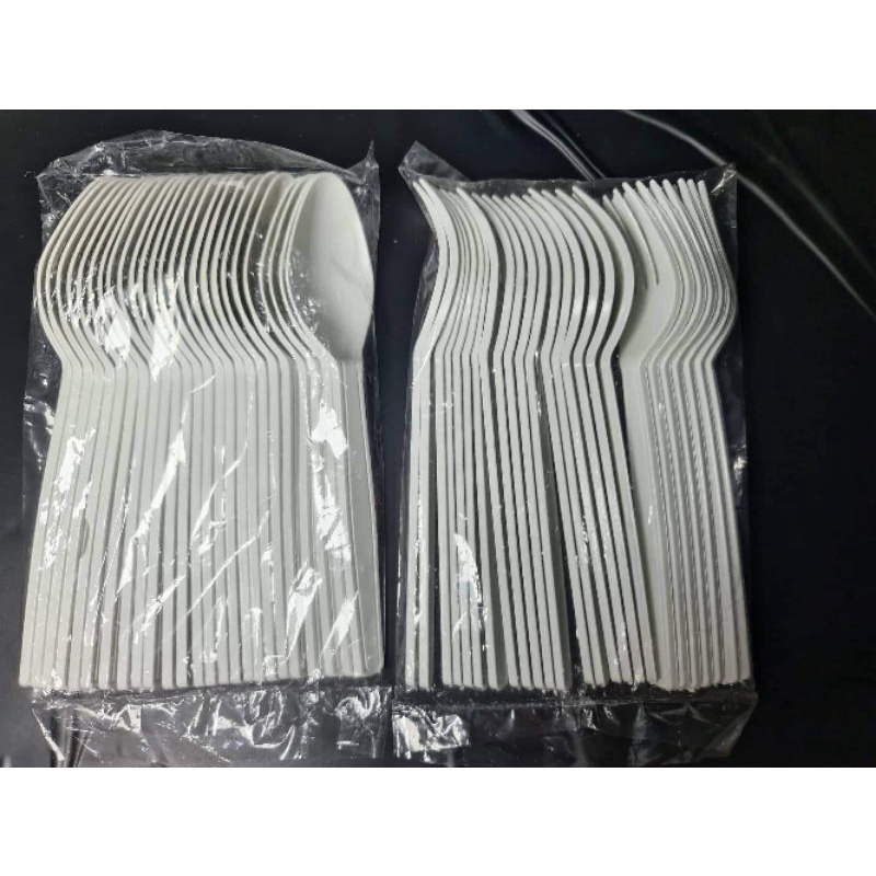 White Disposable Spoon White Fork 25pcs / Pack | Shopee Philippines