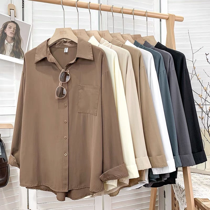 Loose drooping slimming long sleeve white shirt Women's Spring and ...