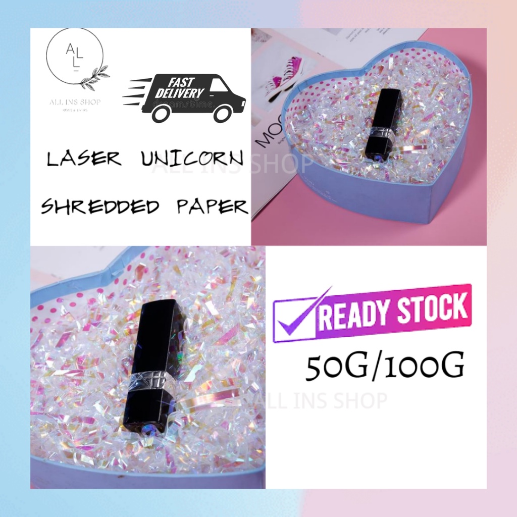 ALL INS SHOP- UNICORN LASER RAINBOW SHREDDED PAPER/DIY 3MM CEBISAN KERTAS HIASAN HANTARAN FIBER ...