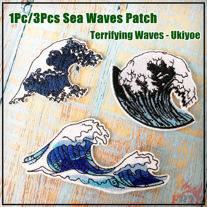 ☸ INS：Terrifying Waves - Ukiyoe Patch Set ☸ 3Pcs/set Sea Waves Diy Sew ...