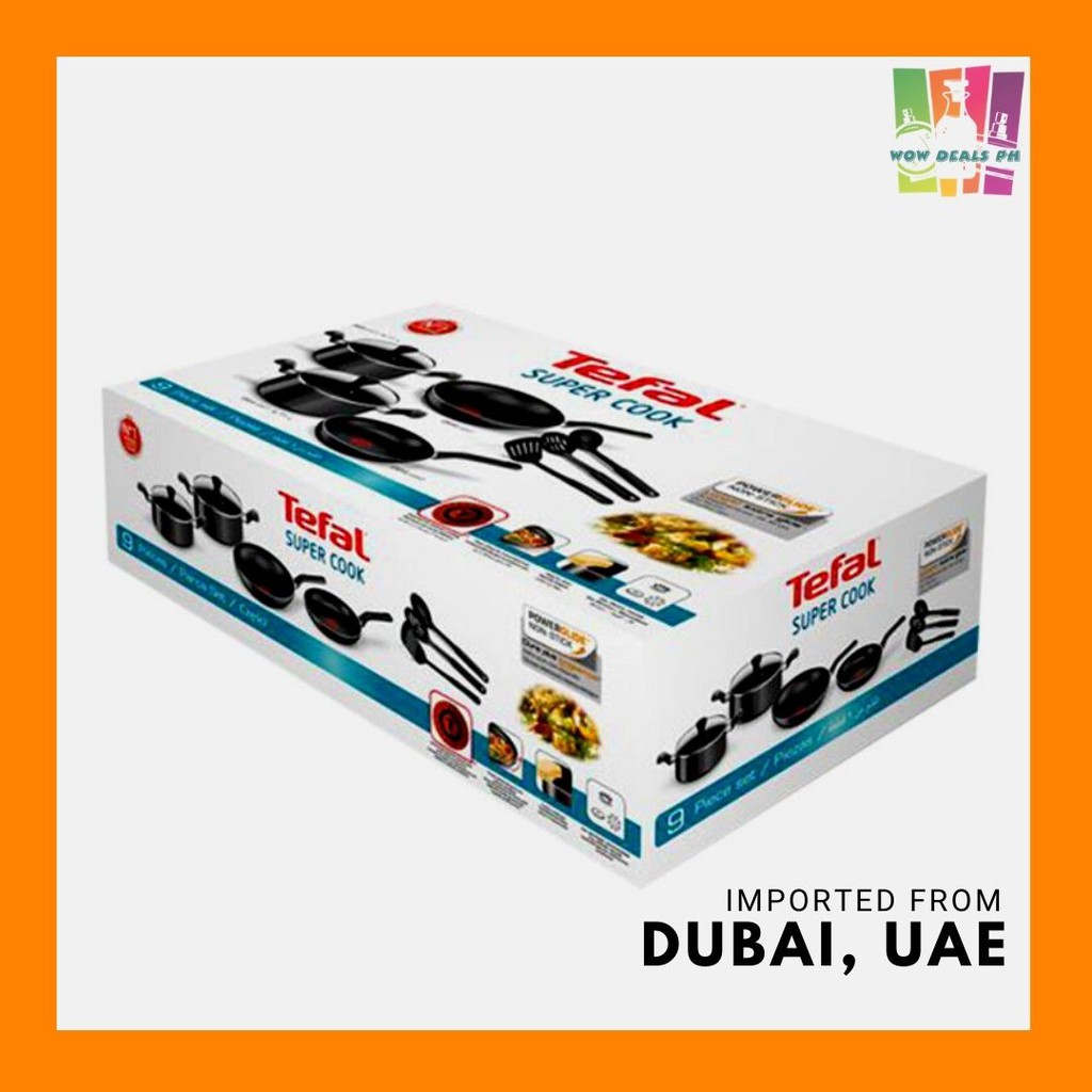 Tefal Aluminum Super Cook Non-Stick Cookware Set, RED AND BLACK, 9Pcs ...