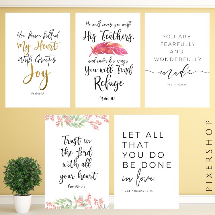 Bible Verse Wall Decor Laminated A4 Size Minimalist/Elegant Design ...