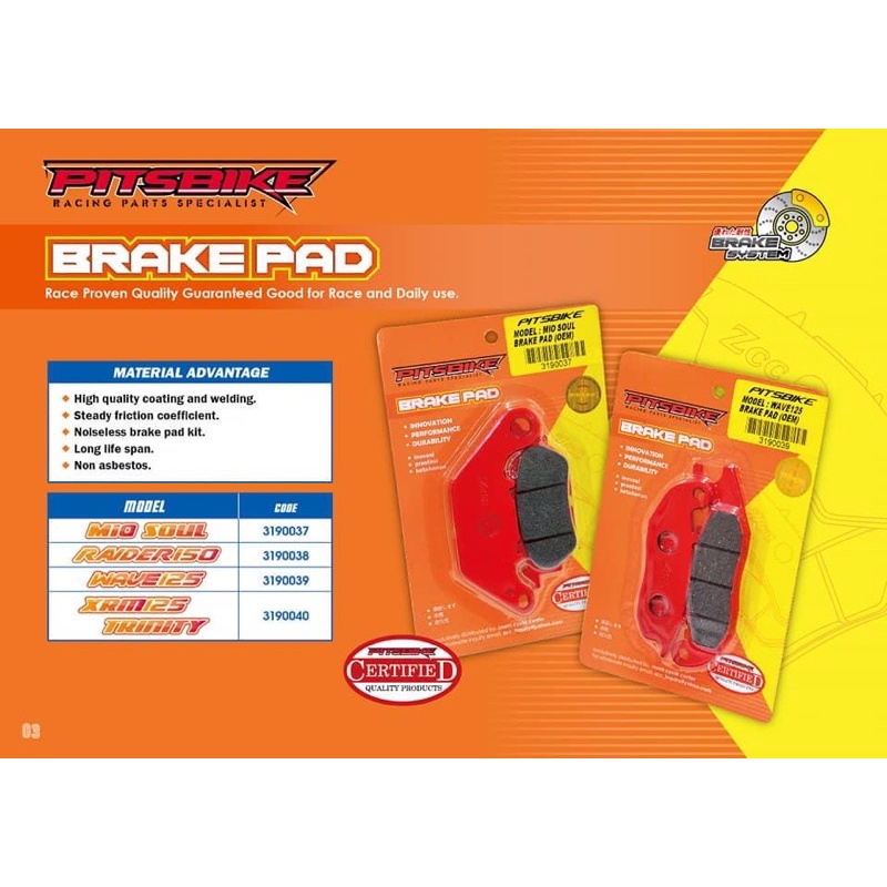 Pitsbike OEM Brake Pad wave125 / Raider150 carb fi / Trinity / Click ...