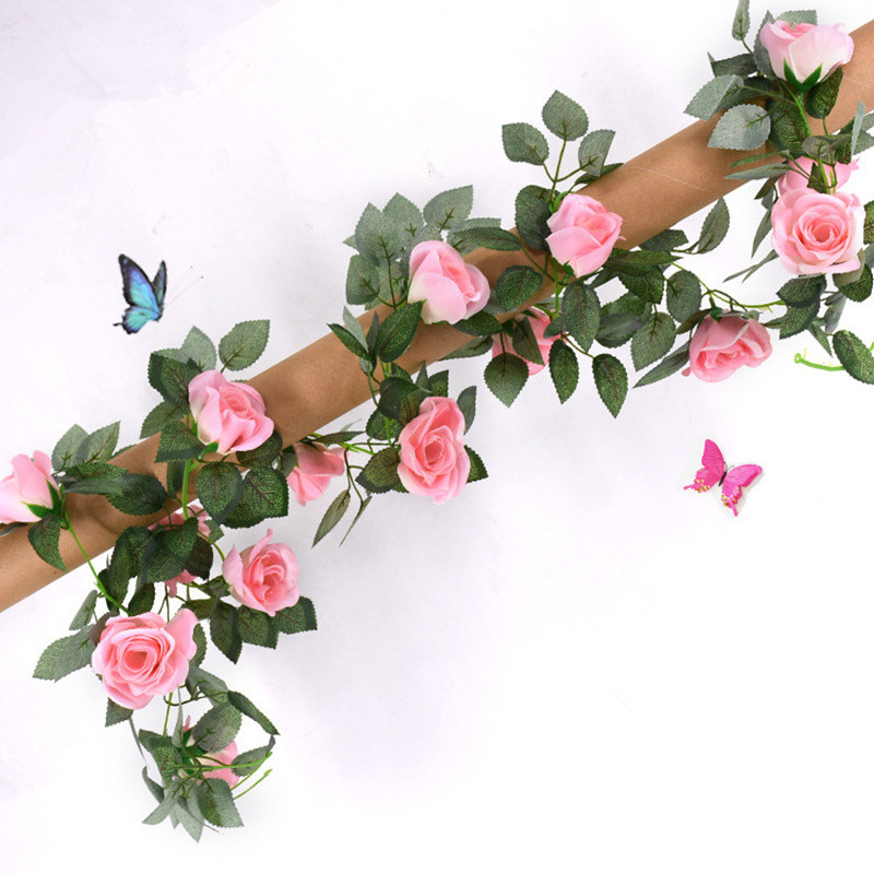 2.4m Artificial Silk Rose Flower Rattan String Vine Rattan Hanging ...