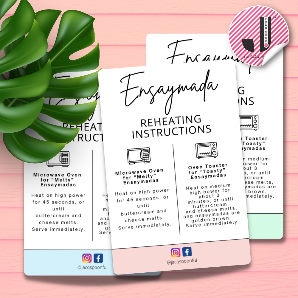 Ensaymada Reheating Instructions Card, Ensaymada Care Guide, Ensaymada ...
