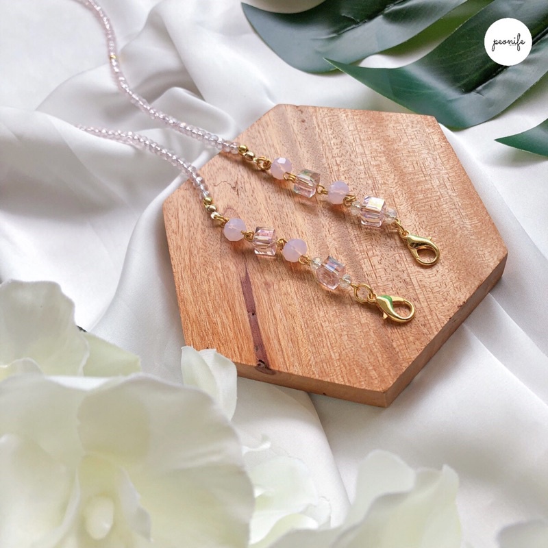 Pink [60 cm] mask strap/necklace mask strap/pearl mask strap/hijab mask ...