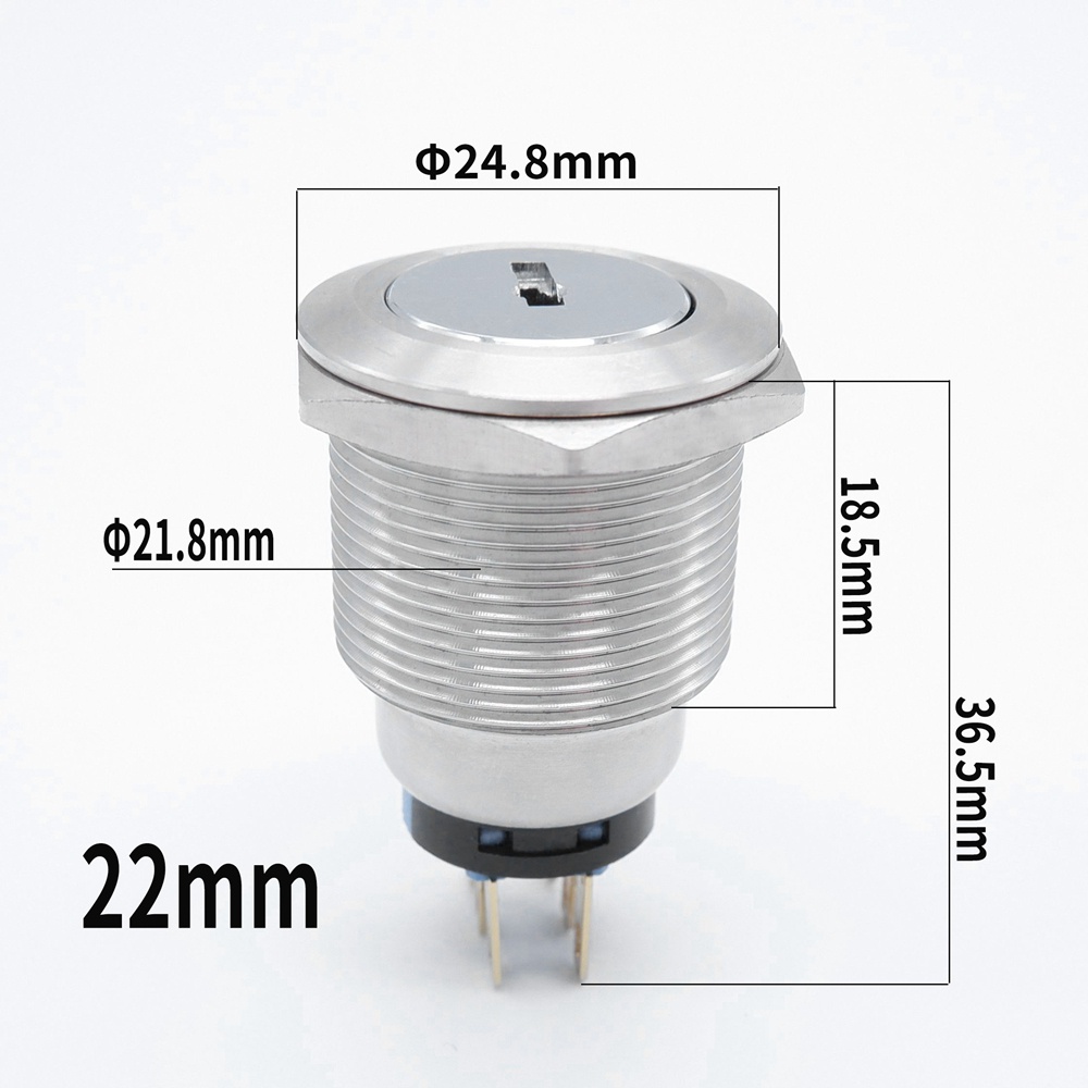 16mm 19mm 22mm Metal Rotary Key Switch ON OFF 2/3 Position Waterproof ...