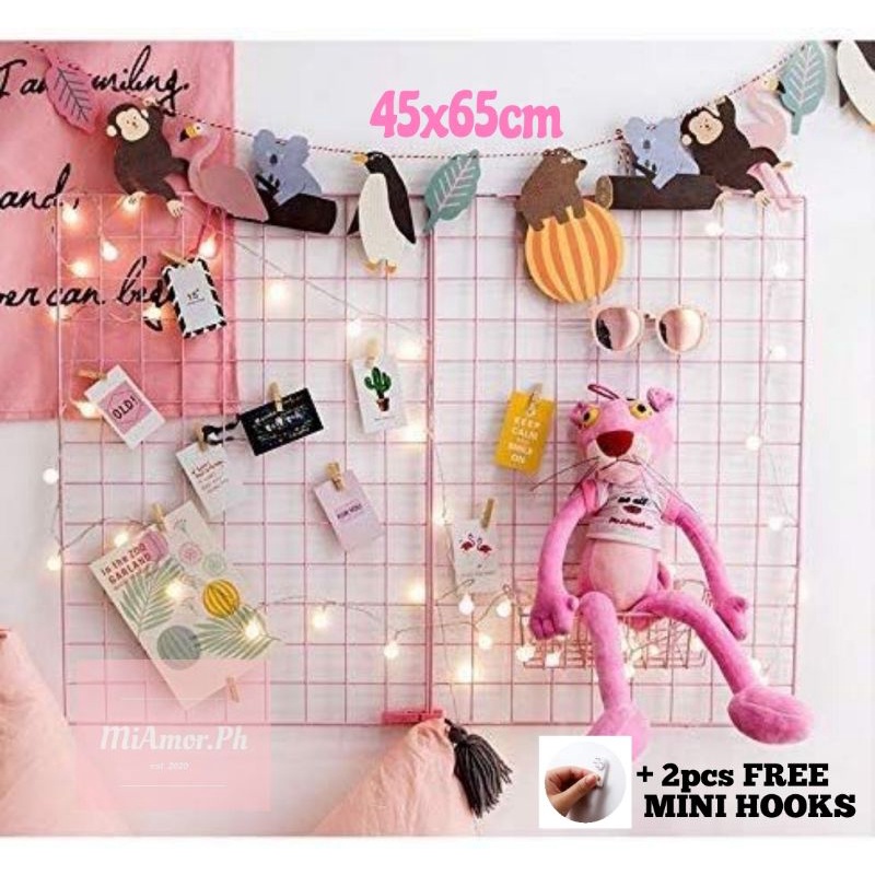 [45x65cm] PINK MESH WIRE WALL GRID PANEL DIY ART DECOR HANGING PHOTO ...