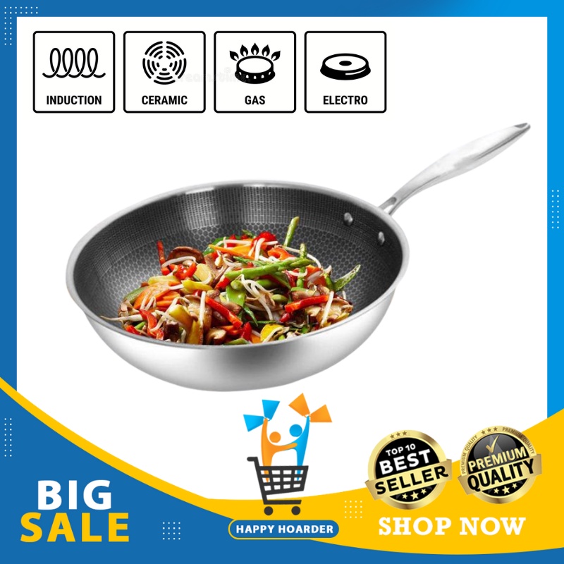 Stainless Steel Honeycomb Wok Pan Non Stick Frying Pan Sauce Pan Scratchproof Induction ...