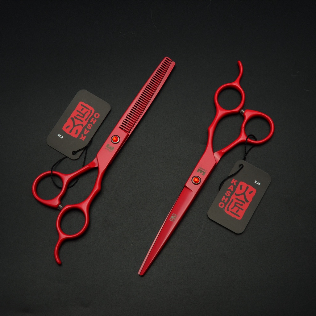 Spot Firesmith Japan 440C KASHO Scissors Barber Salon Scissors Set Haircut Red Scissors 7 Inch ...